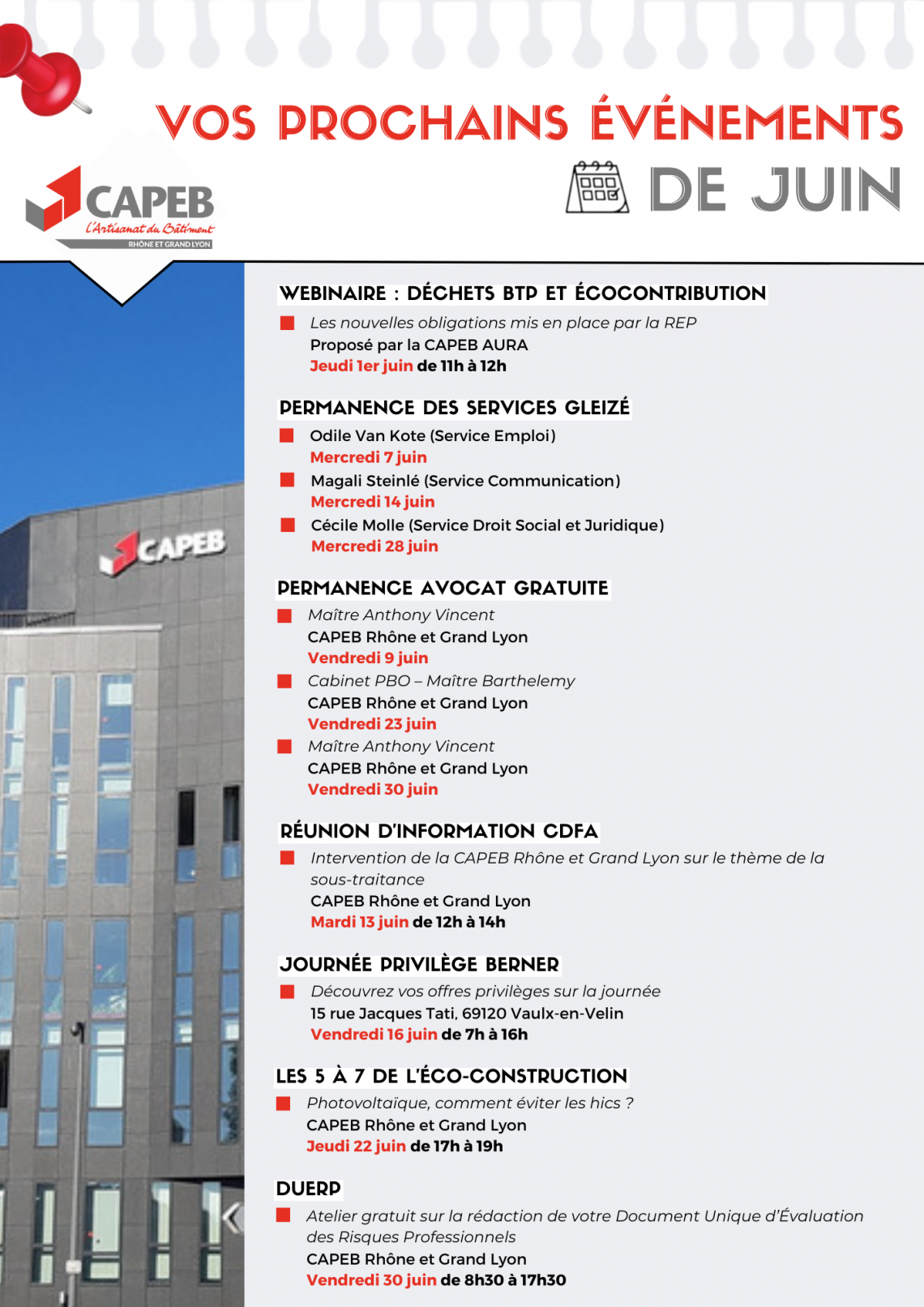 Vos prochains événements de juin ・ CAPEB